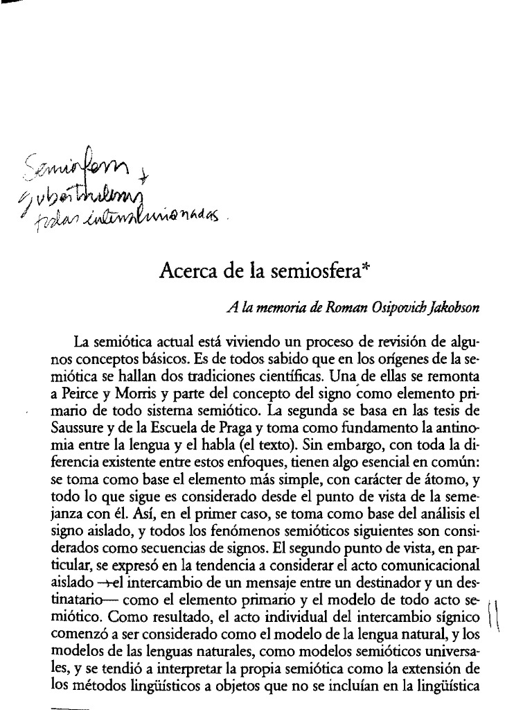 La Semiosfera I y III. Iuri Lotman | PDF | Semiótica | Ciencia cognitiva