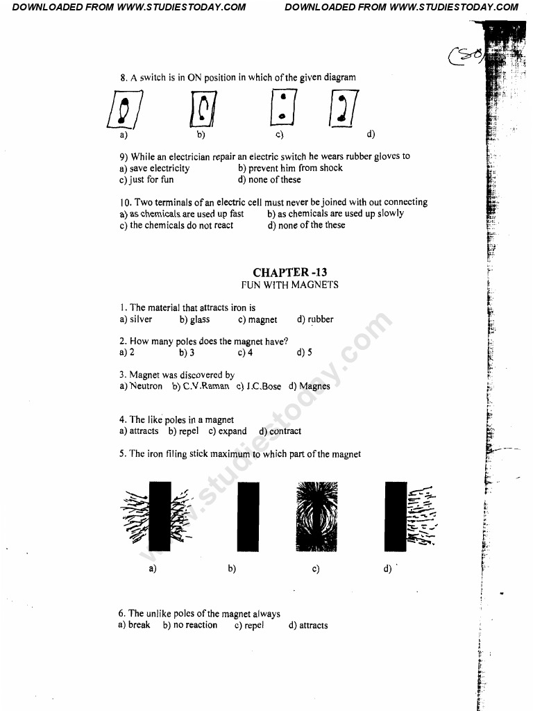 CBSE Class 6 Science Fun With Magnets MCQs | PDF