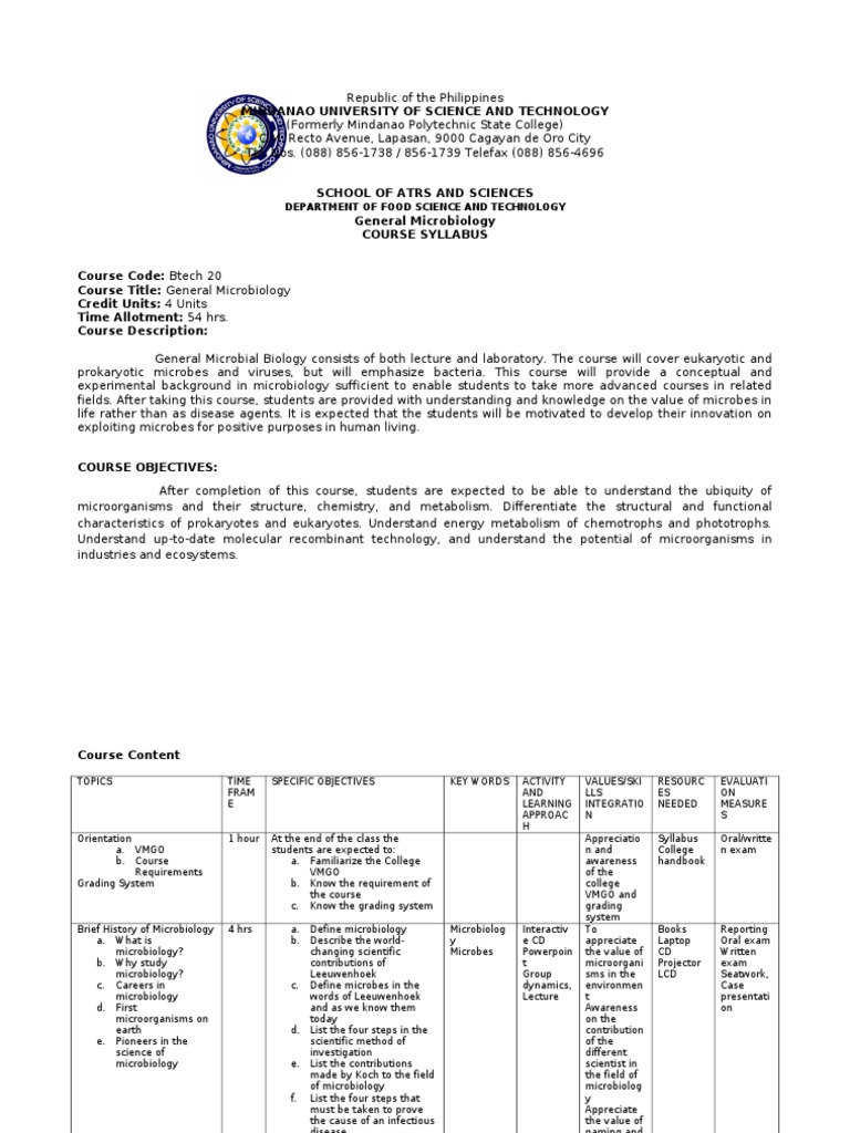 General Microbiology Course Syllabus | PDF | Microorganism | Bacteria