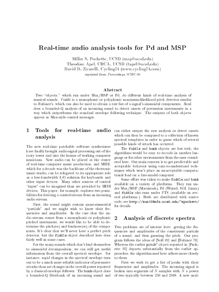Real-Time Audio Analysis Tools For PD and MSP | Download Free PDF ...