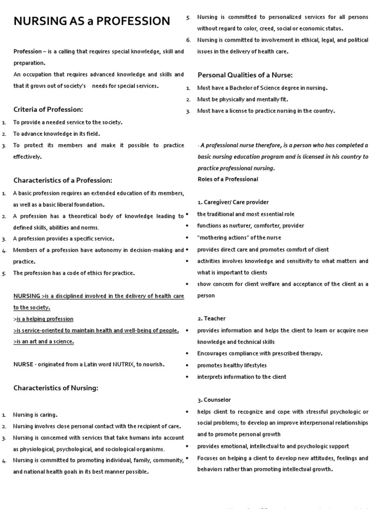 Nursing as a Profession | Profession | Nursing