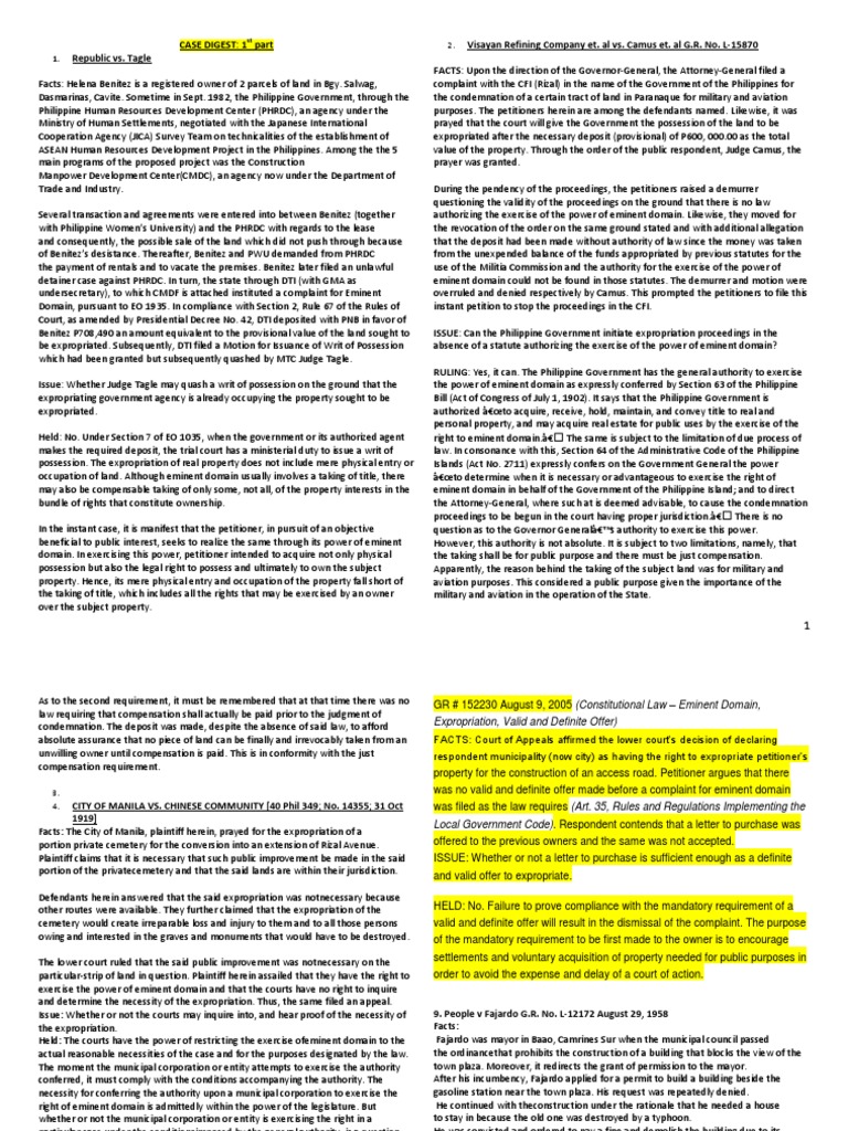 Expropriation Cases | PDF | Eminent Domain | Just Compensation