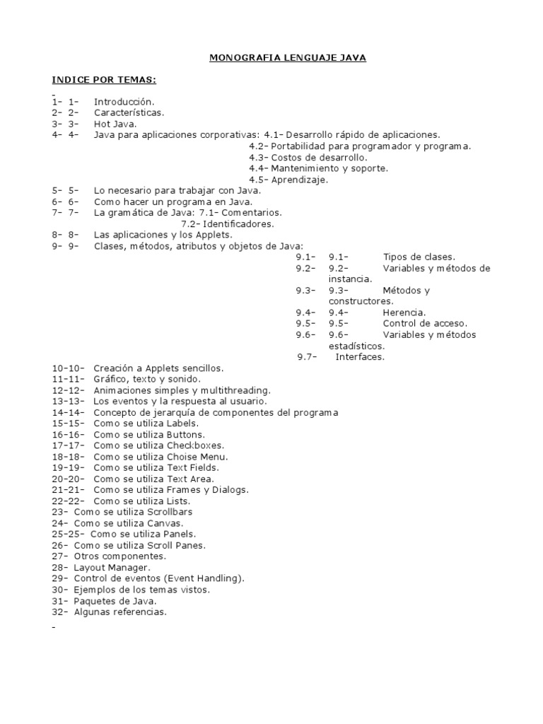 Monografia Lenguaje Java | PDF | Java (lenguaje de programación) | Herencia (Programación ...