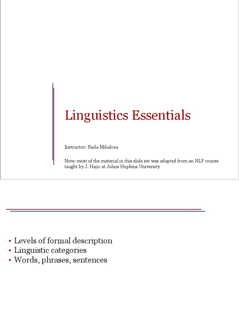 An Overview of Linguistic Categories and Levels of Formal Language ...
