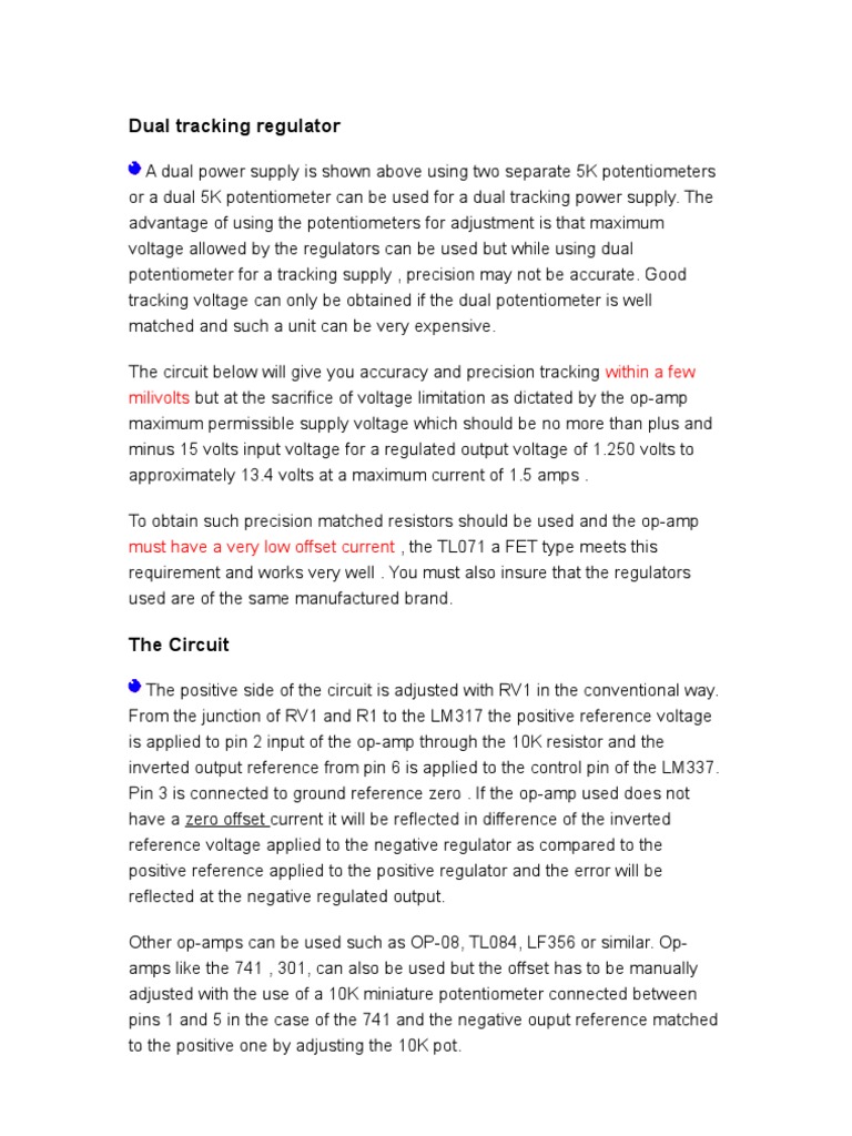 Dual Tracking Regulator | PDF | Operational Amplifier | Electrical ...