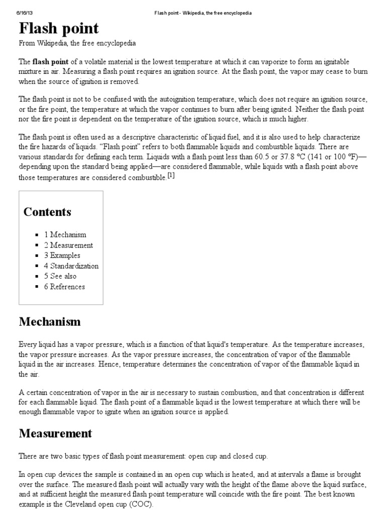 Flash Point - Wikipedia, The Free Encyclopedia | Combustion | Chemistry
