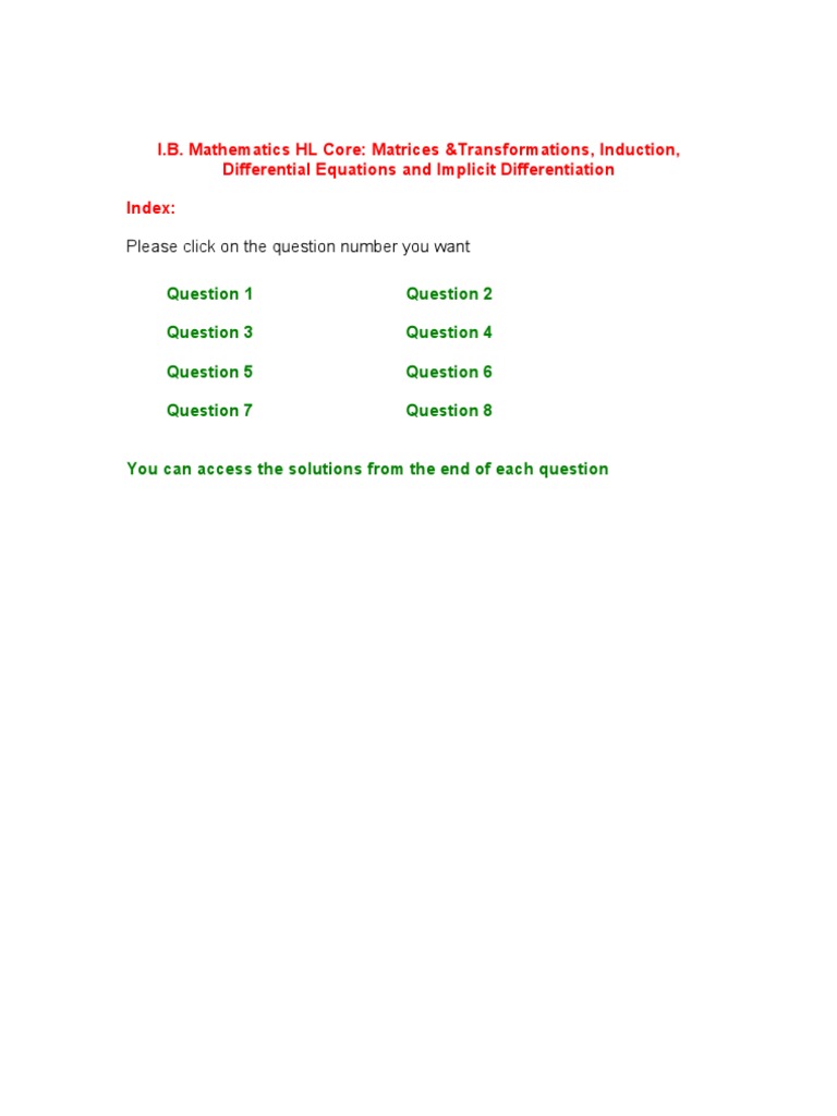 Mathematics HL: Matrices & Induction | PDF | Matrix (Mathematics ...