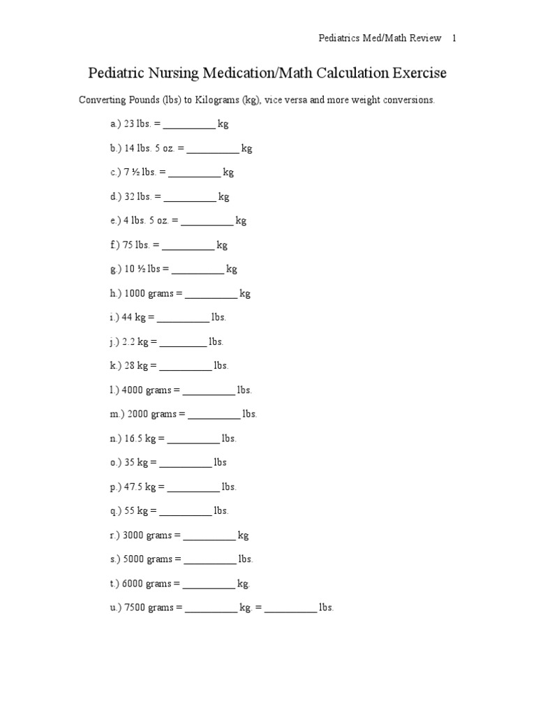 Pediatric Med Math Practice | PDF | Pound (Mass) | Dose (Biochemistry)