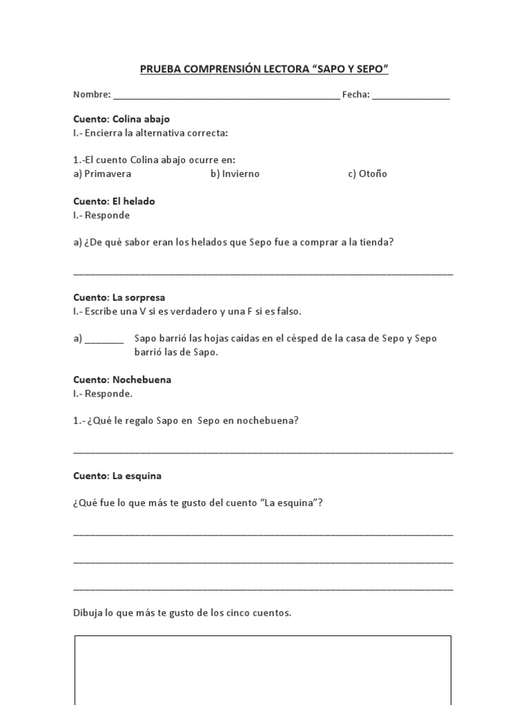 Comprensión Lectora Sapo y Sepo | PDF