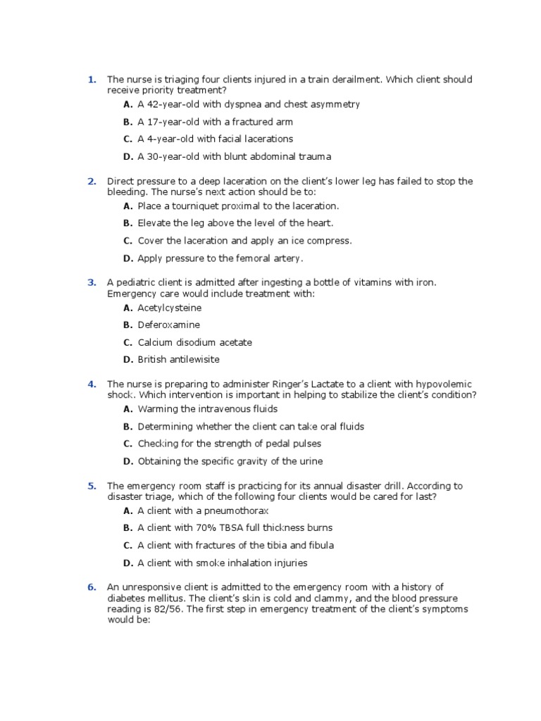Emergency Nursing Questionnaires | PDF | Emergency Department | Major ...