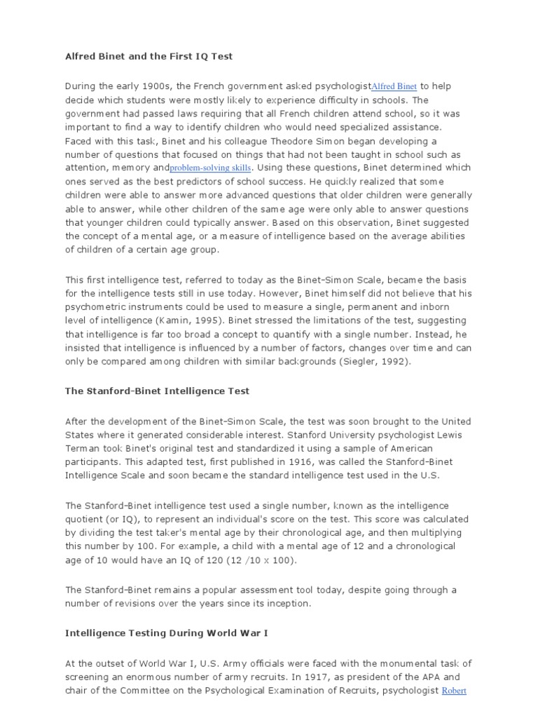 Alfred Binet and The First IQ Test | PDF | Wechsler Adult Intelligence ...