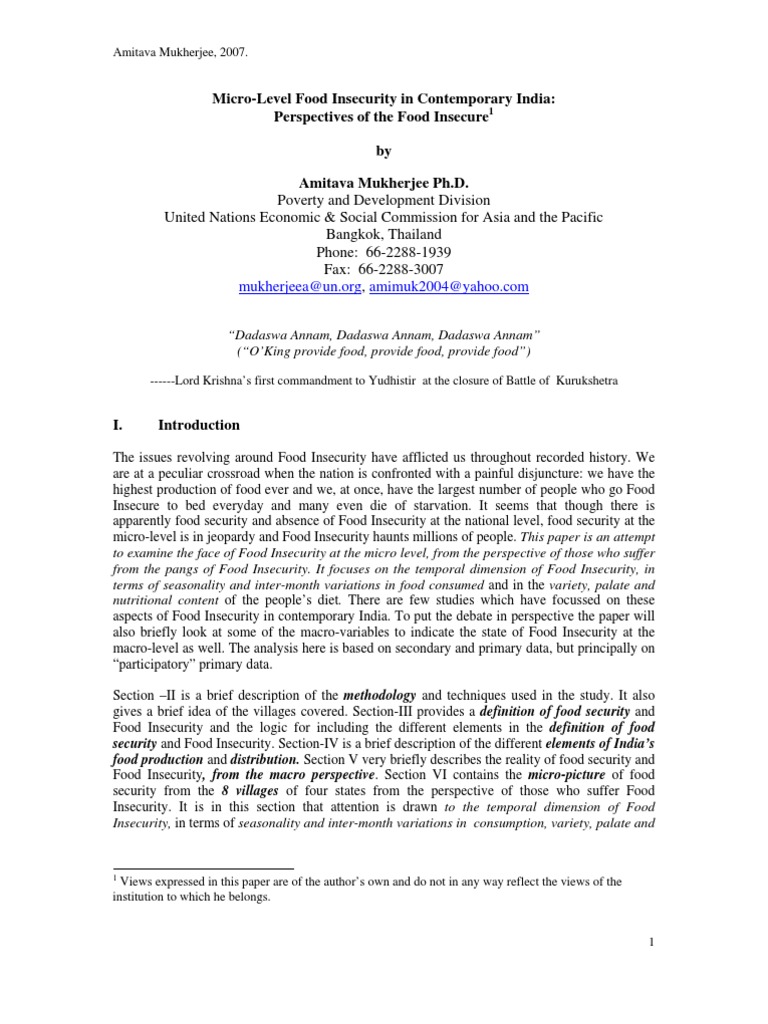 Micro-Level Food Insecurity in India | PDF | Malnutrition | Food Security