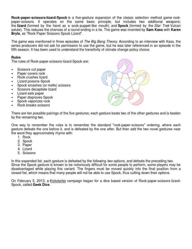 Rock Paper Scissors Lizard Spock Game | PDF | Leisure | Sports