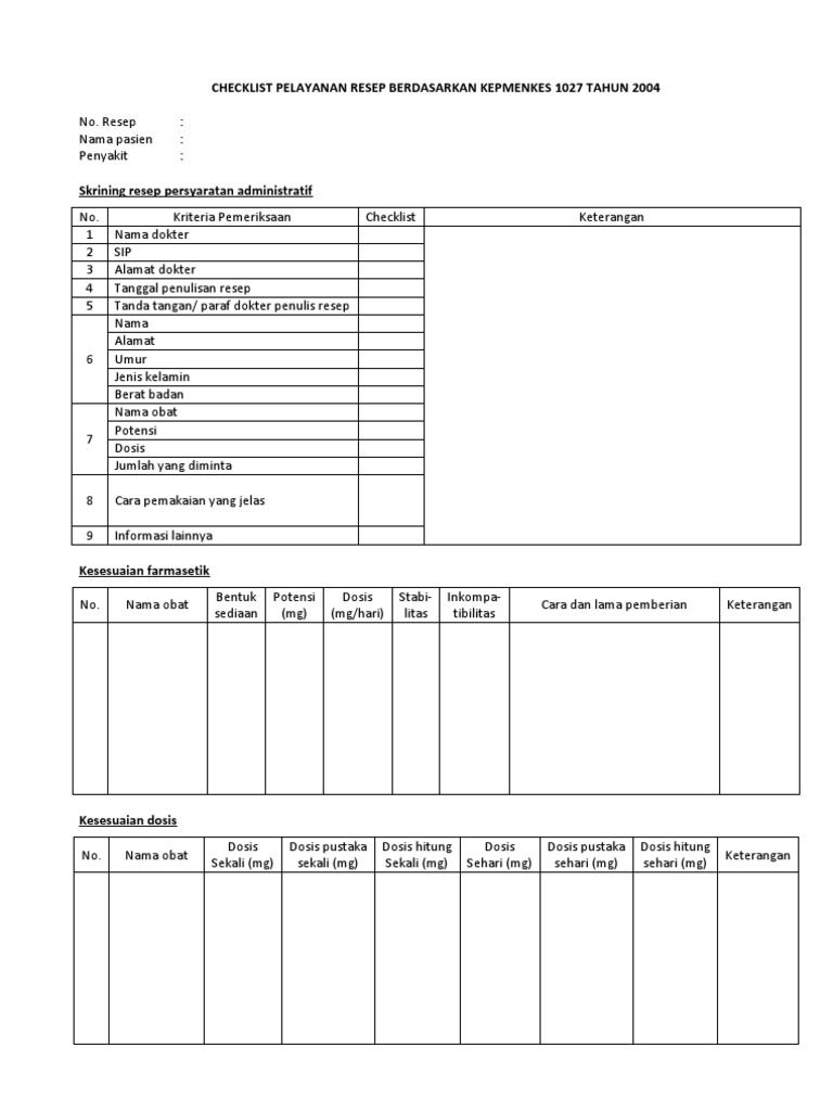 Format Chekclist Pelayanan Resep | PDF