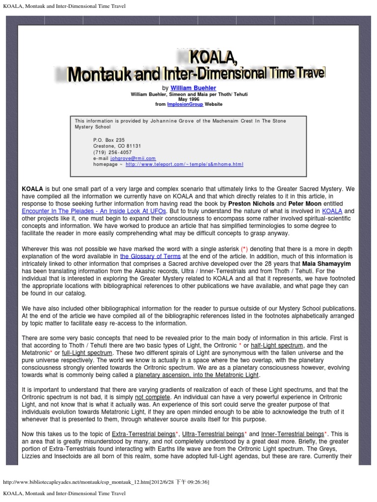 KOALA, Montauk and Inter-Dimensional Time Travel | PDF | Mars | Evolution