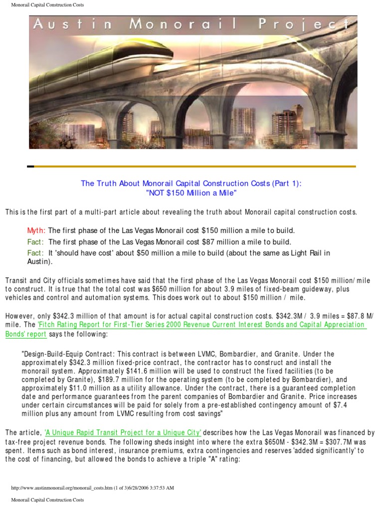 Monorail Capital Construction Costs | PDF | Bonds (Finance ...