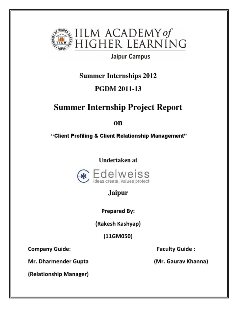 Summer Internship Project Report | PDF | Customer Relationship ...