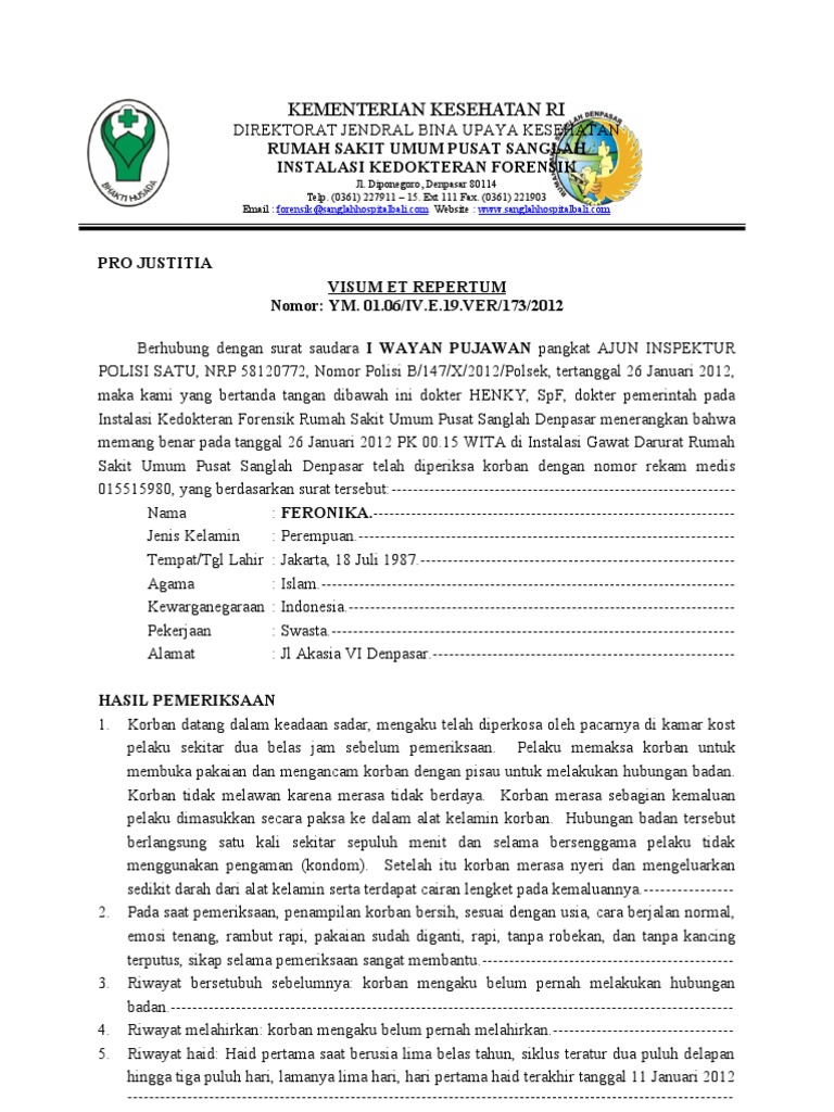 Contoh Laporan Visum Kdrt