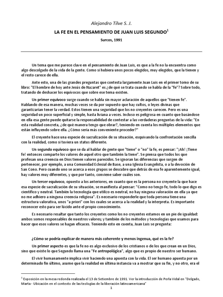 La fe antropológica en Juan Luis Segundo | PDF | Fe | Ideologías