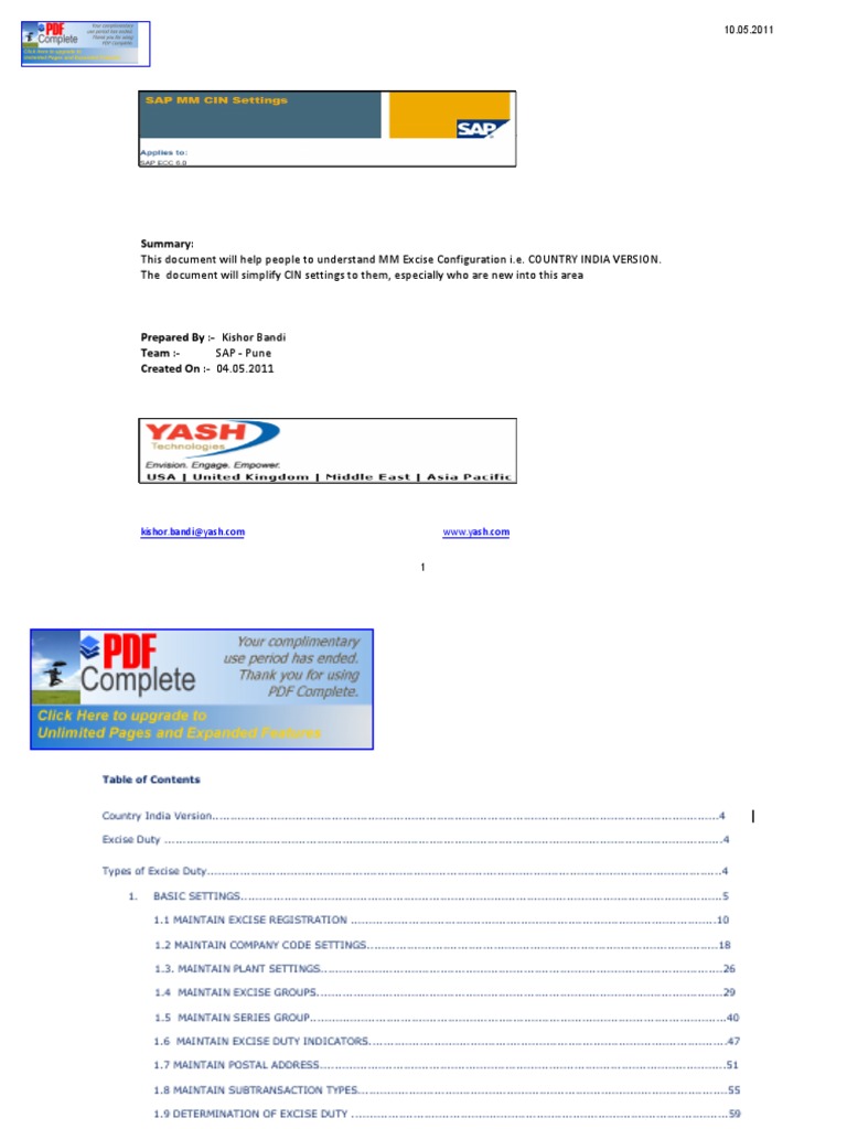 SAP MM CIN Guide | PDF | Excise | Taxation