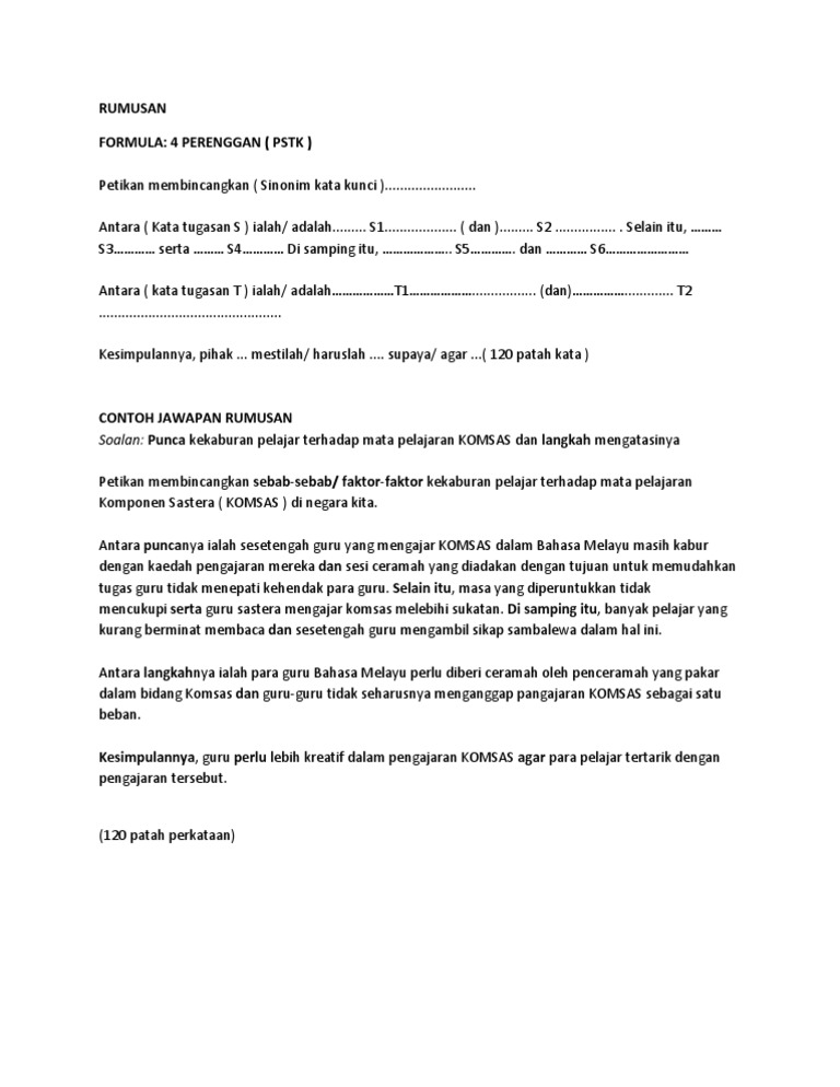 Bahasa Melayu Contoh Membuat Rumusan Tingkatan 5 | PDF