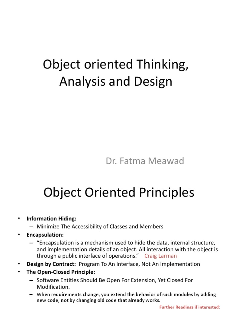 Object Oriented Thinking, Analysis and Design: Dr. Fatma Meawad | PDF ...