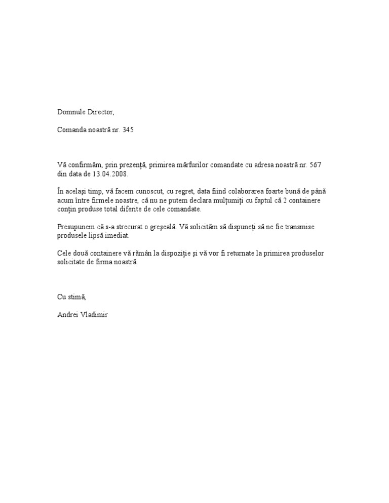 Scrisoare de Reclamatie | PDF