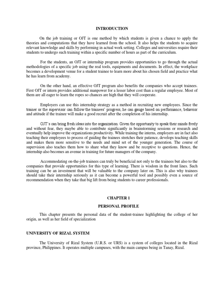 Sample Of An Ojt Narrative Report Internship Engineering