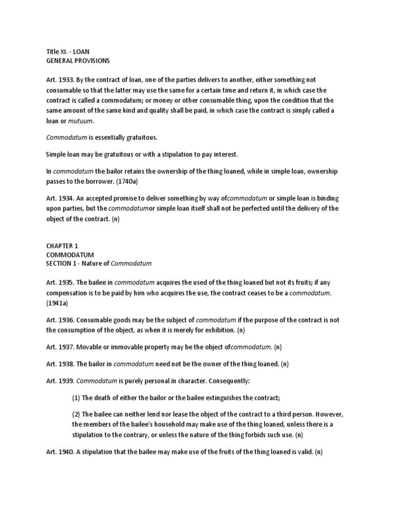 Commodatum Is Essentially Gratuitous | Download Free PDF | Guarantee ...