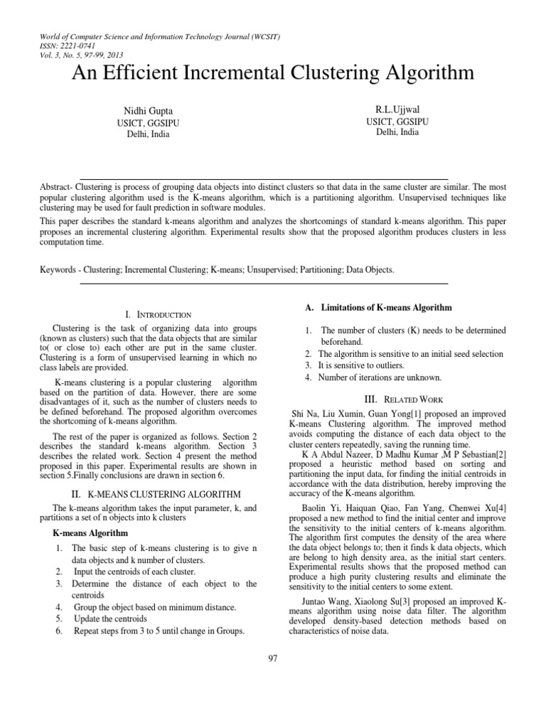 An Efficient Incremental Clustering Algorithm Pdf Cluster Analysis Statistical Data Types