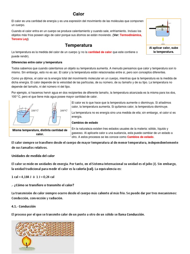 Calor y temperatura para primaria | PDF | Calor | Conduccion termica