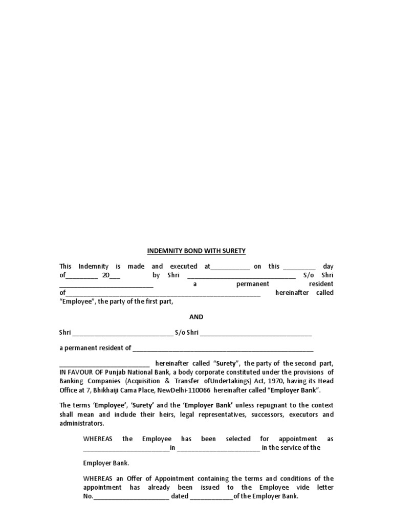 Indemnity Bond With Surety | PDF | Indemnity | Liquidated Damages