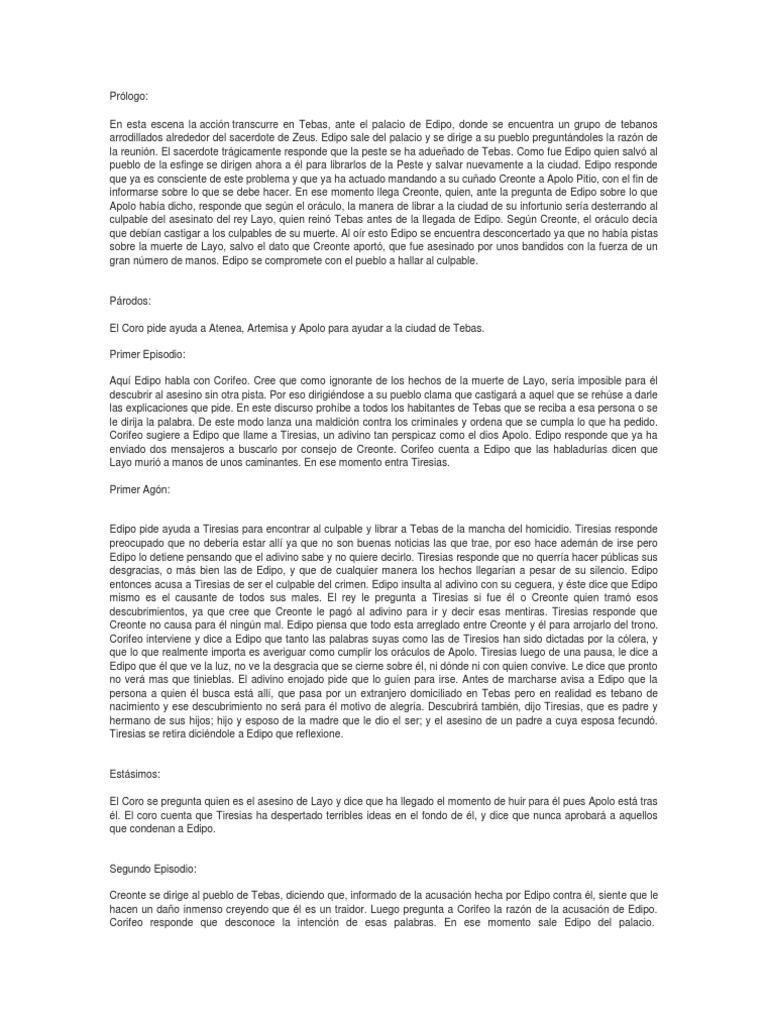 Resumen Edipo Rey | PDF | Edipo | Mitología griega