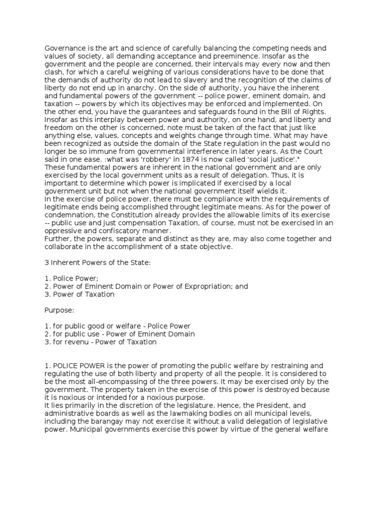 Inherent Powers of State Governance | PDF | Eminent Domain | Costs In ...
