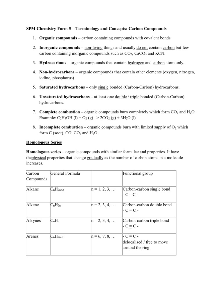Chemistry Form 5 Chapter 2 Carbon Compounds | PDF