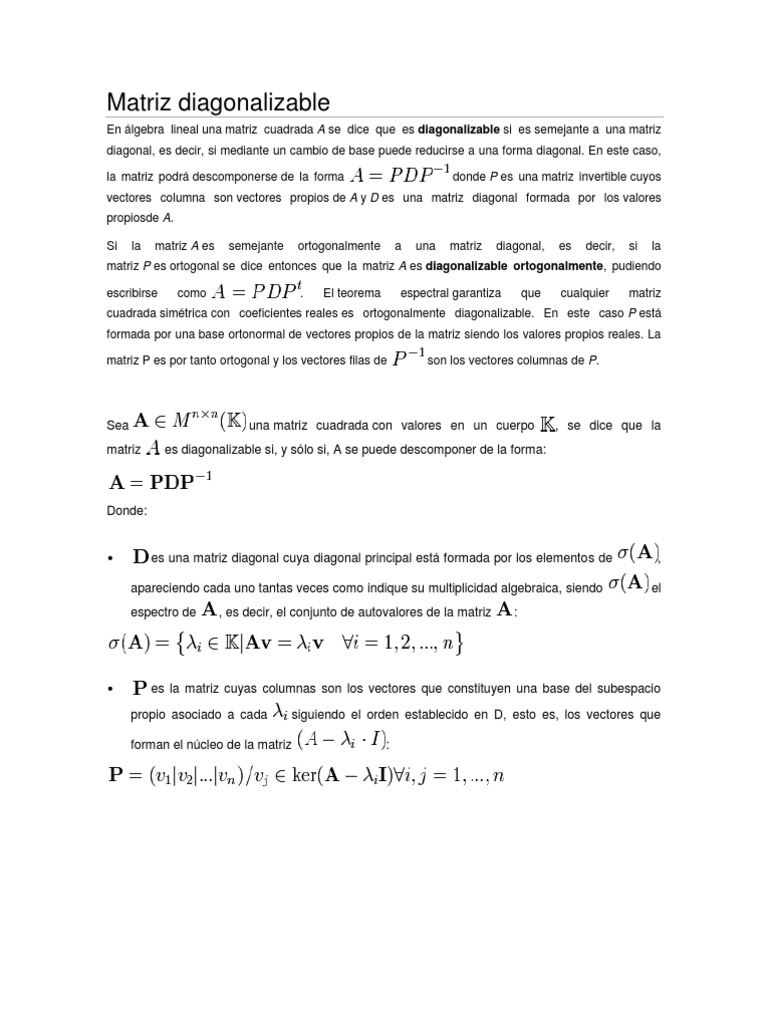 Matriz Diagonalizable | Descargar gratis PDF | Matriz (Matemáticas ...