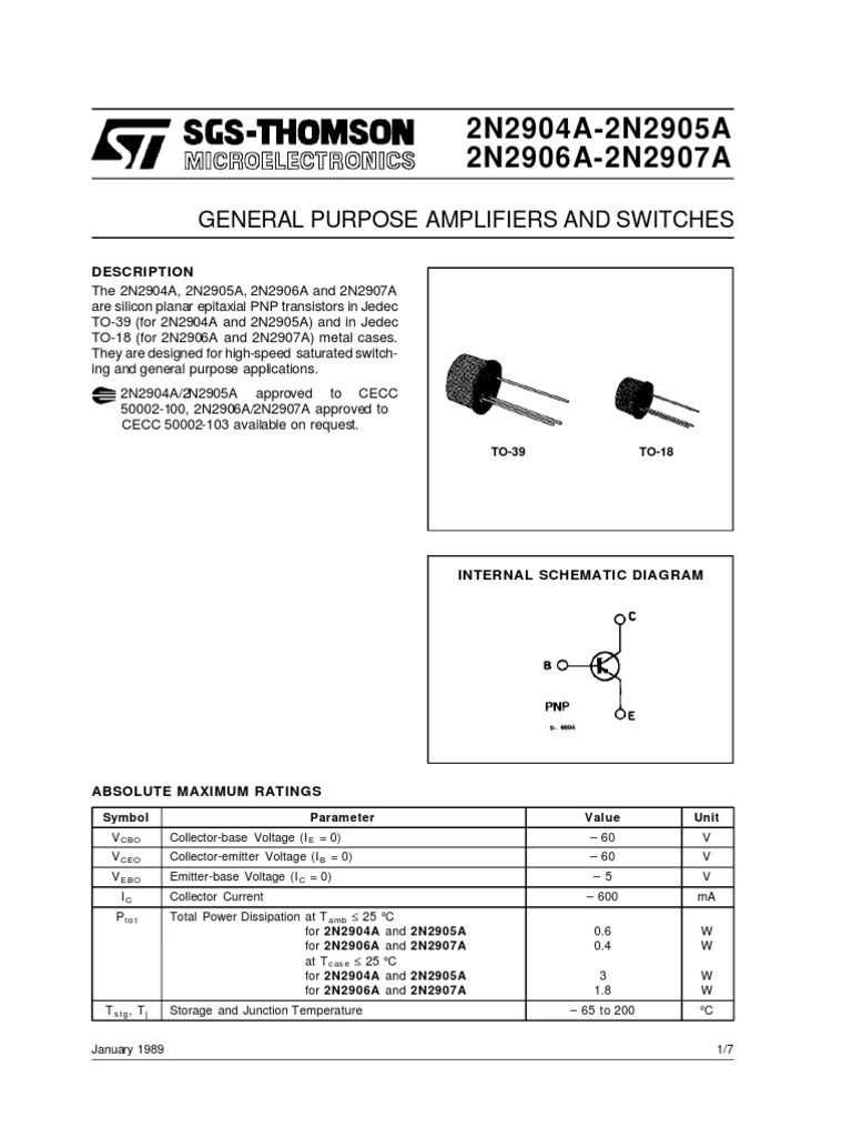 2n2907-General Purpose Amplifiers and Switches | PDF | Bipolar Junction ...