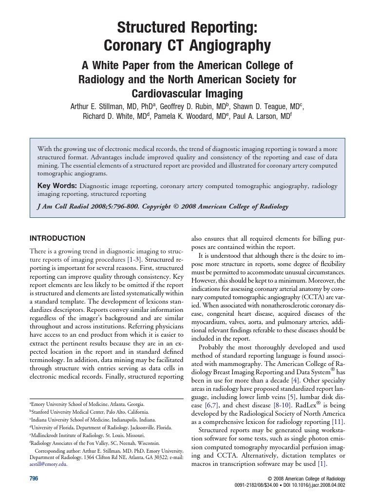 CT Report Template JACR | PDF | Coronary Circulation | Heart