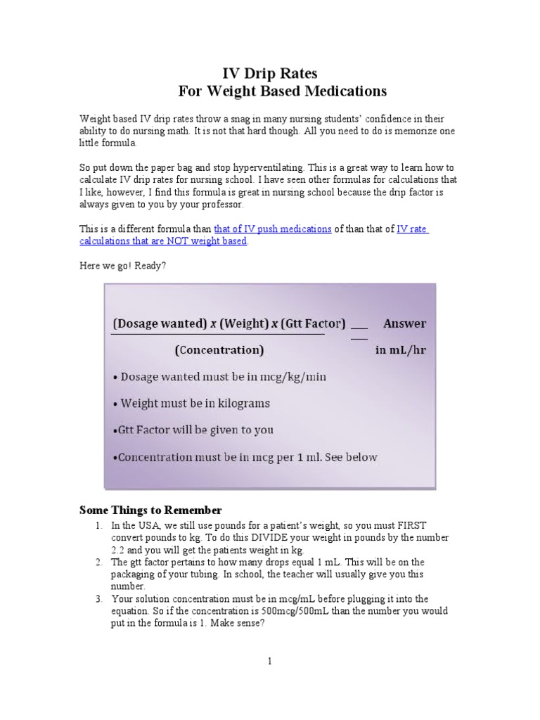 IV Drip Rates | PDF | Intravenous Therapy | Kilogram