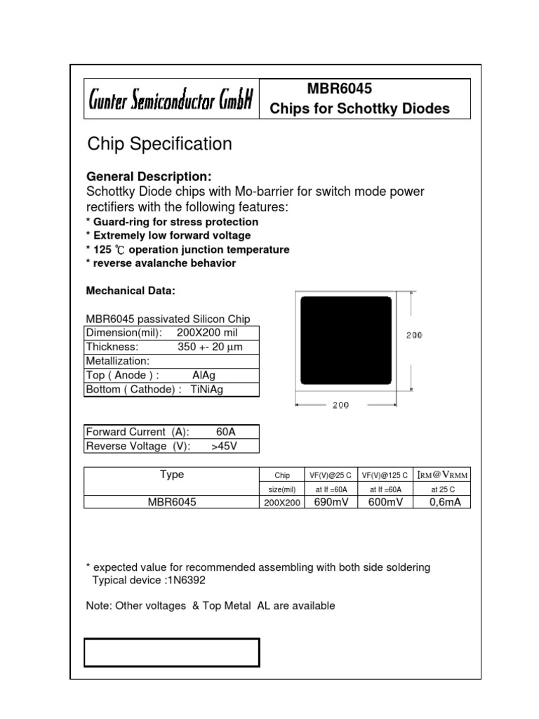 Mbr6045-Chips For Schottky Diodes | PDF