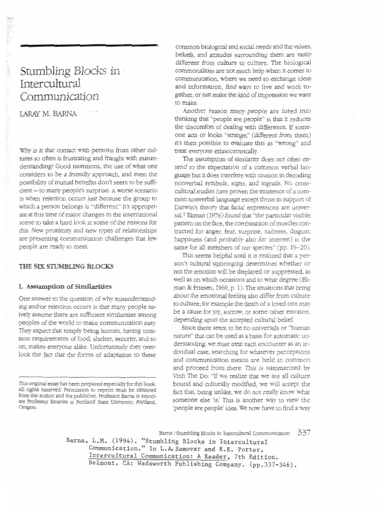 Stumbling Blocks | PDF | Cross Cultural Communication | Nonverbal ...