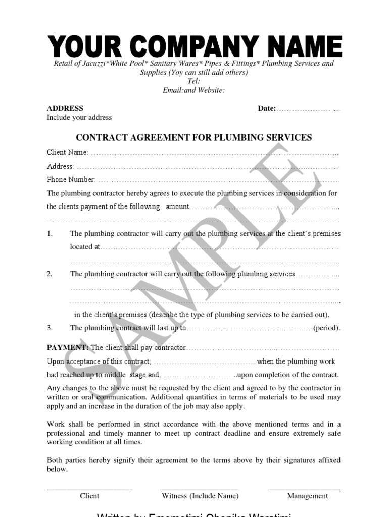 Sample of Plumbing Contract and Material Supply Agreement PDF | PDF ...
