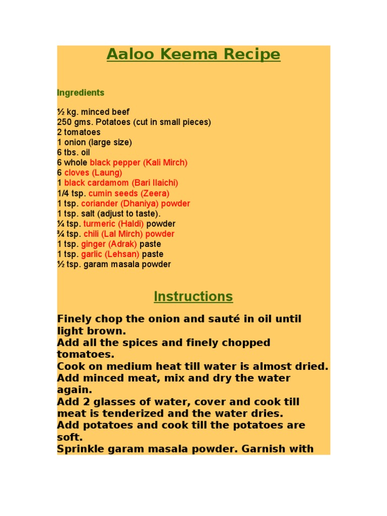Aaloo Keema for Home Cooks | PDF | Science & Mathematics