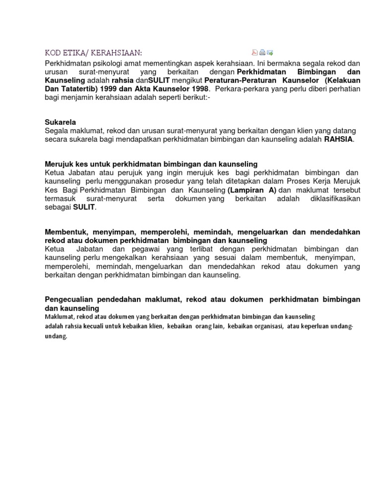 Kod Etika Kerahsiaan Kaunselor | PDF