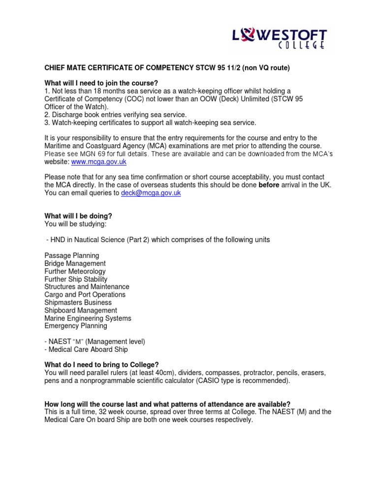 Chief Mate Course Info May 13 | PDF | Water Transport | Test (Assessment)