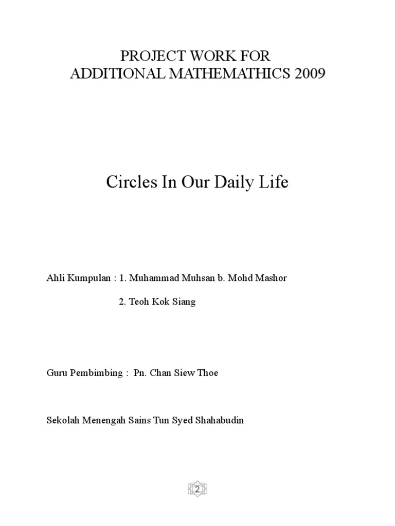 Form 5 Add Math Project 2009 | PDF | Circle | Area