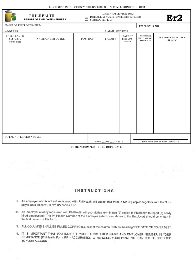 PhilHealth Employee Report Form ER2 | PDF | Employer | Computing