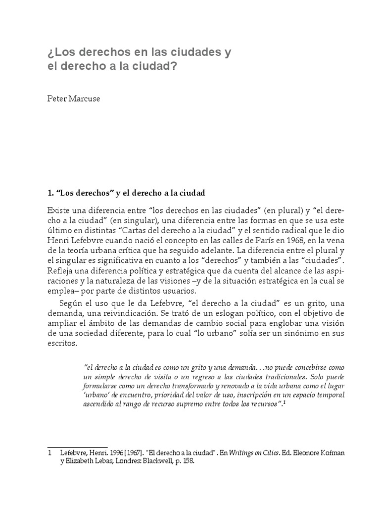 Los Derechos en Las Ciudades y El Derecho A La Ciudad (Peter Marcuse) | PDF