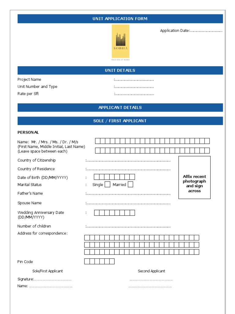 Unit Application Form: Personal | PDF | Taxes | Interest