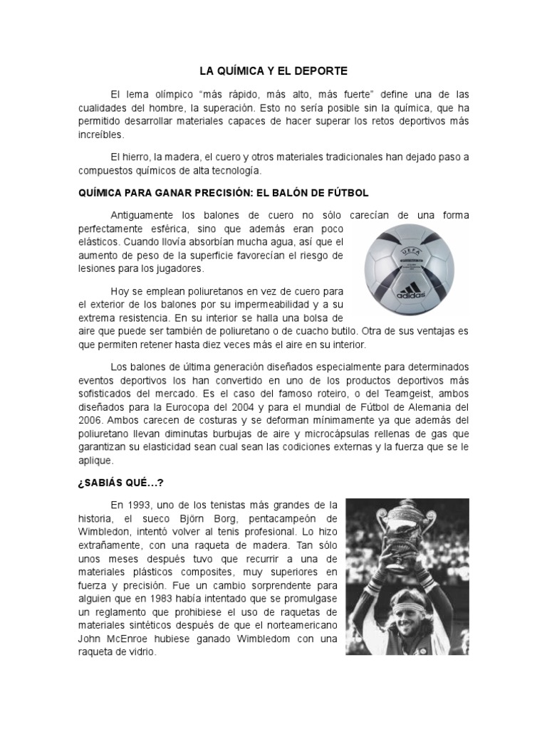 Aportaciones de la química en el deporte | PDF | Materiales | Deportes